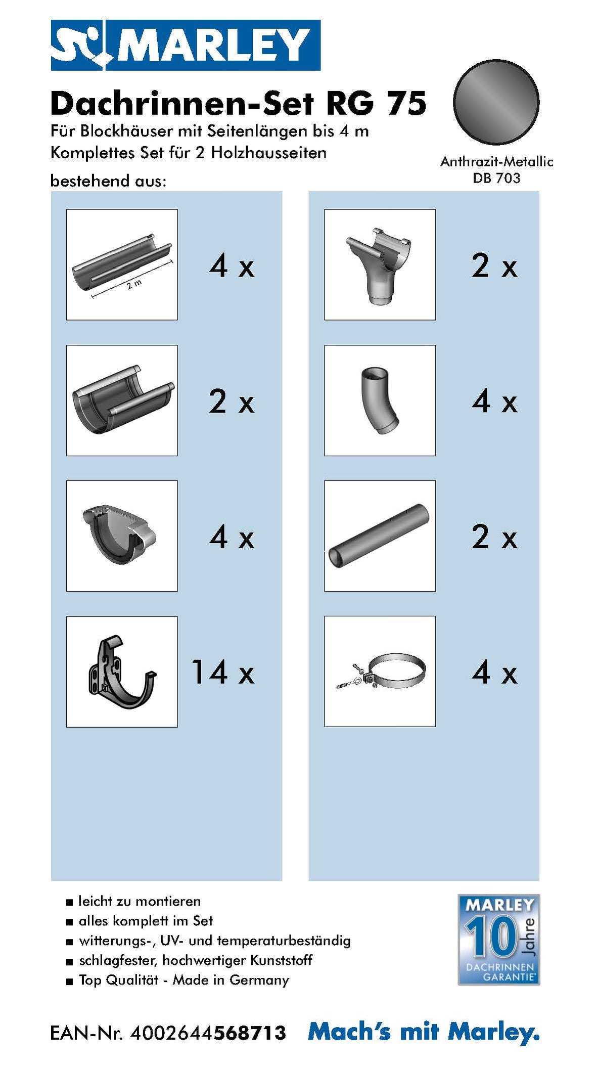 Dachrinnenset RG 75 für Blockhäuser — Marley Deutschland GmbH